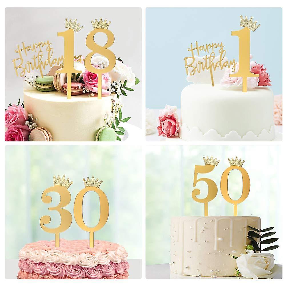 Number Cake Topper Gold Silver Crown Acrylic 0-9 Digital Birthday Party ...
