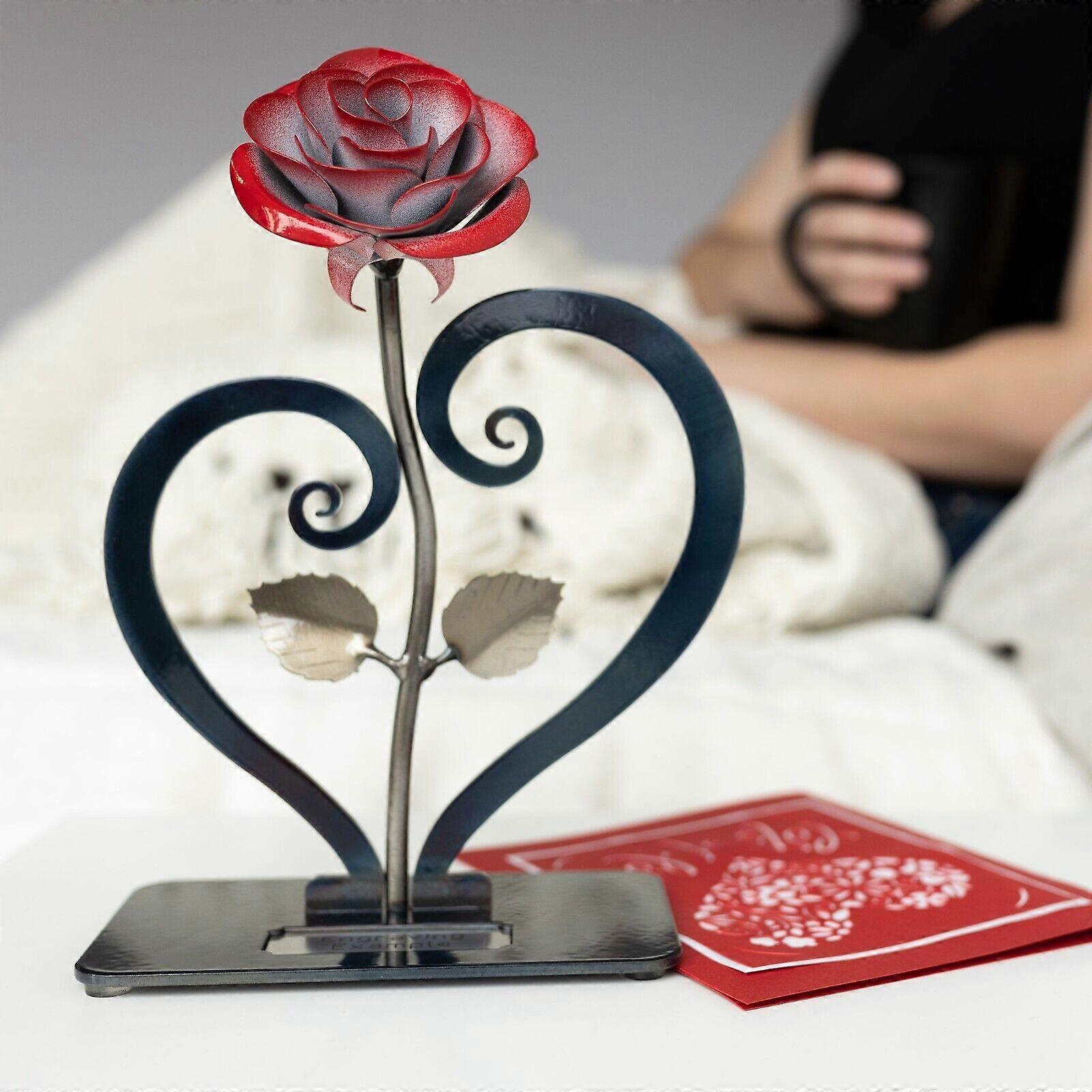 Gift Hand Forged Wrought Iron Red Metal Rose Heart Stand | Fruugo UK