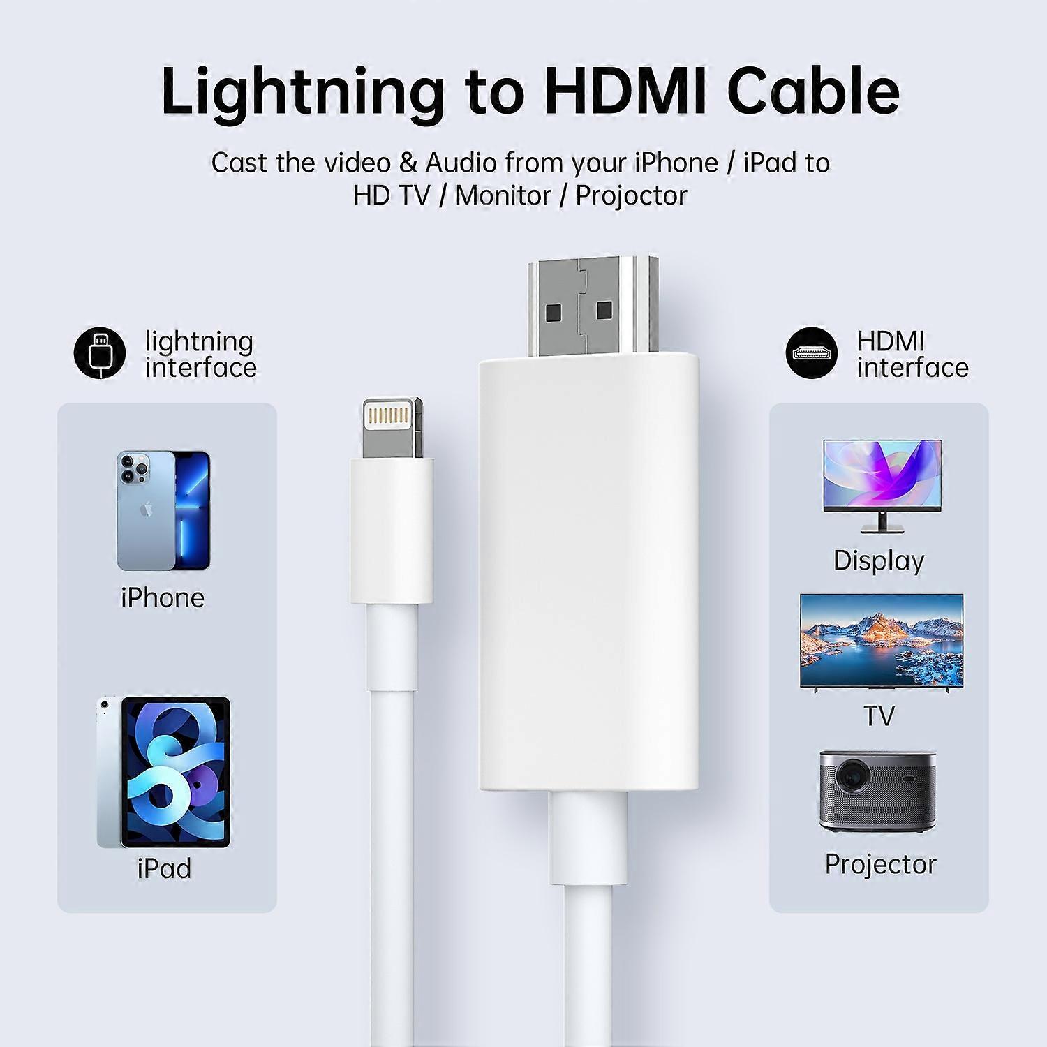 Lightning to HDMI Cable For iPhone/iPad 1080P HD Screen Mirroring ...