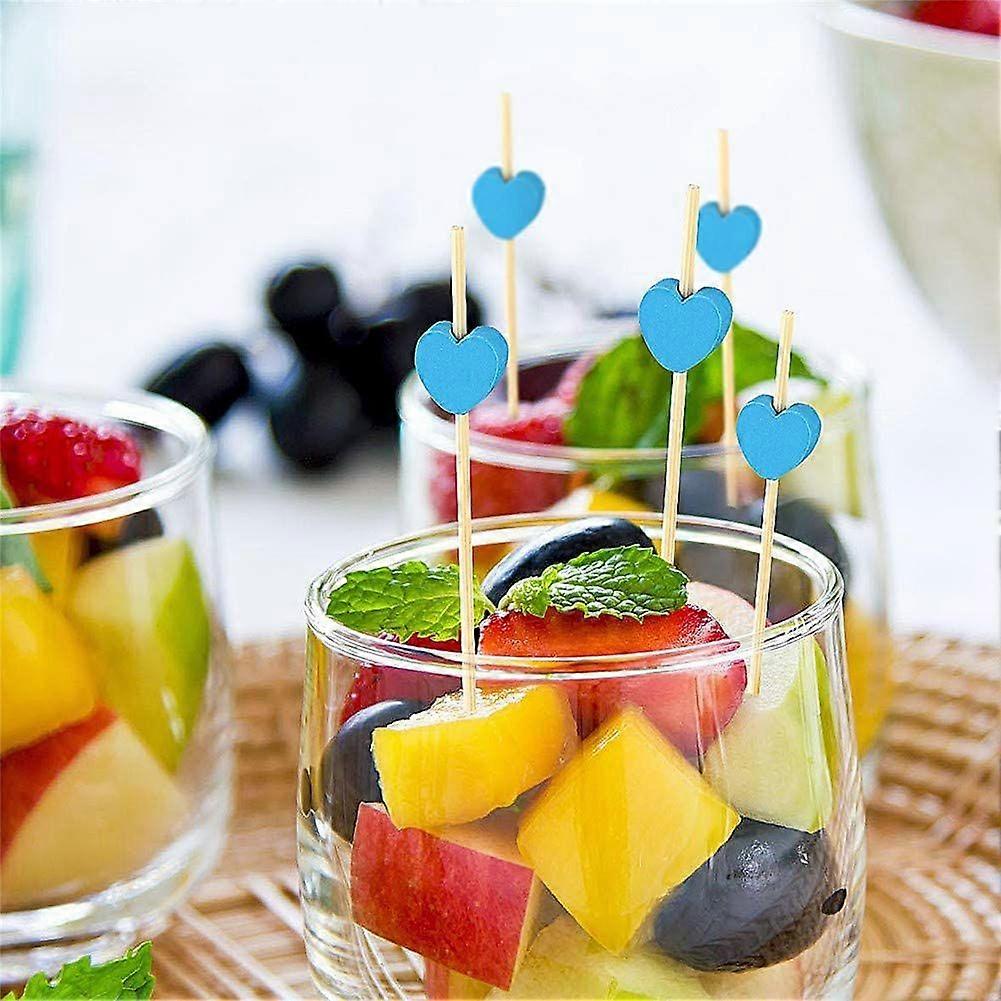 Blue Heart Fancy Toothpicks for Appetizers 4.7 Inch Long Cute Bamboo ...