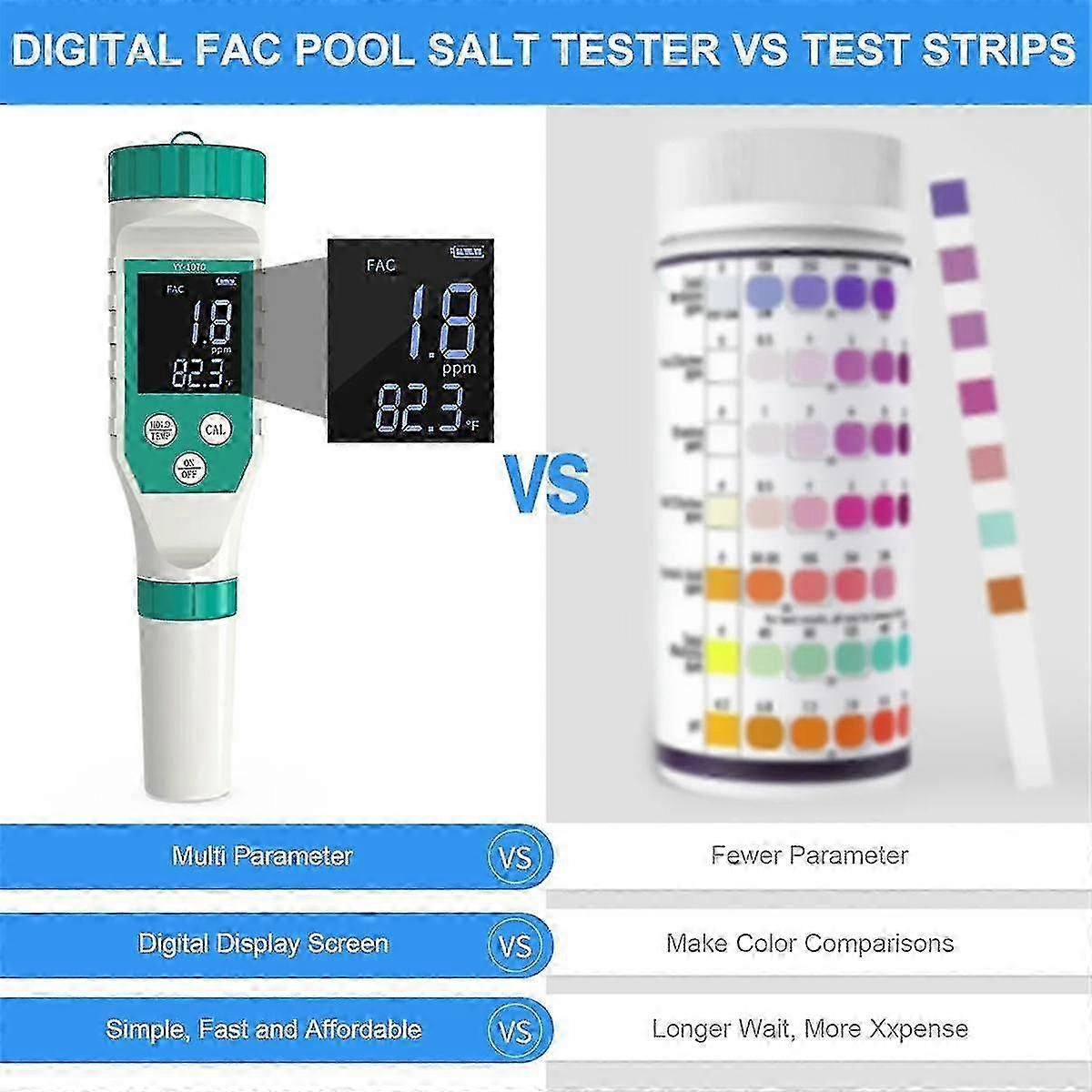 7-in-1 Swimming Pool Tester for - Measures pH, Free Chlorine, ORP, EC ...