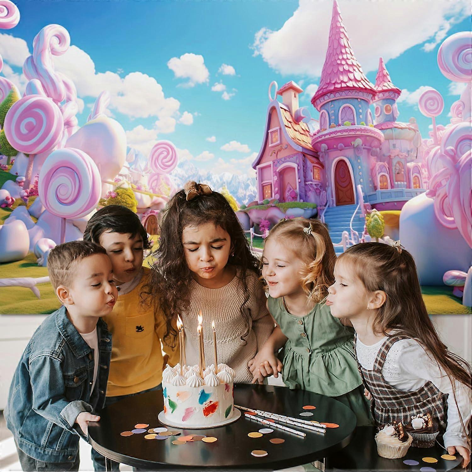 10x8ft Candyland Pink Sweet Candy Castle Backdrop for Princess Birthday ...