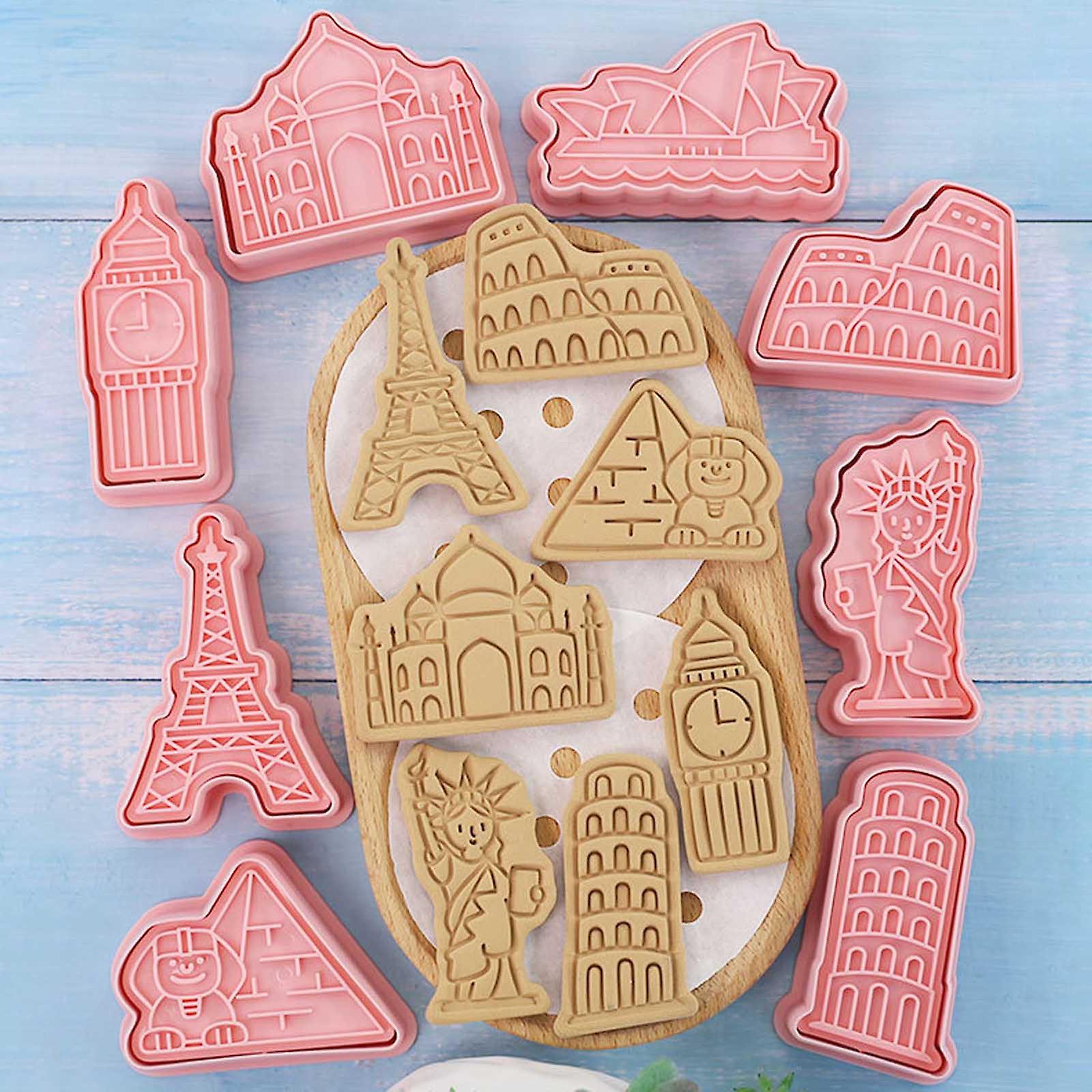 8x Landmark Building Cookie Cutters Plastic Cartoon 3d Cookie Stamps ...