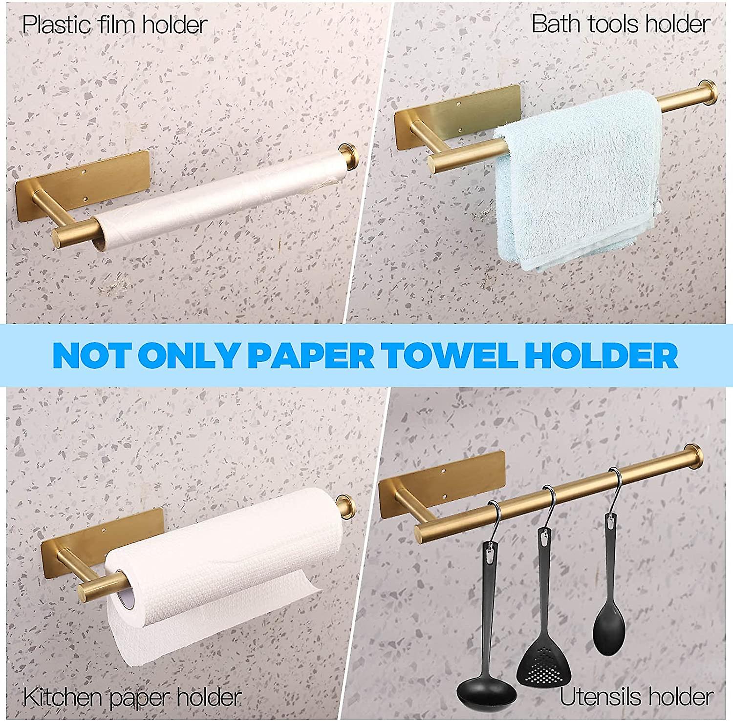 Veeki Paper Towel Rack-Self-Adhesive Or Drilling, Black Paper Towel ...