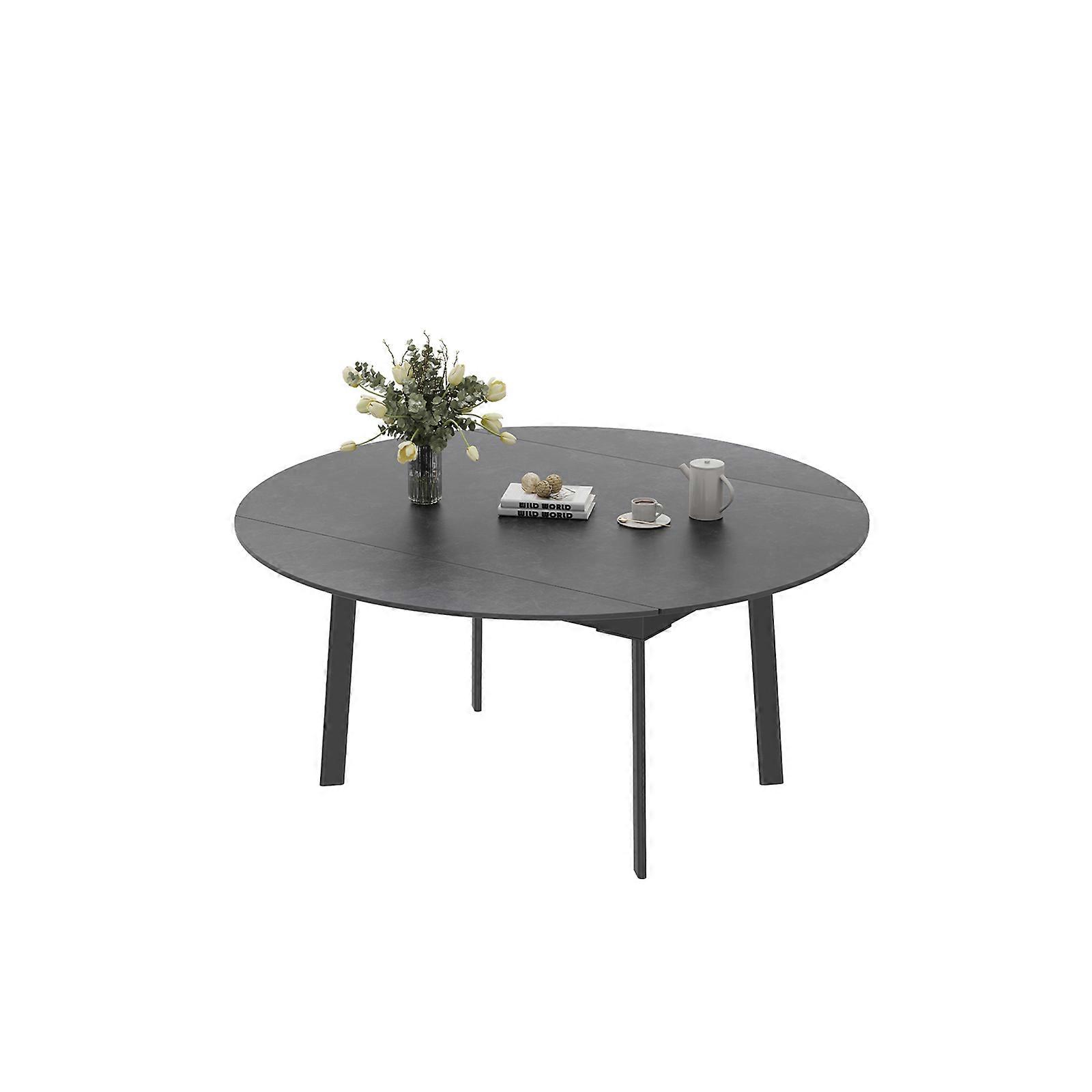 52 inch Round Slate Extendable Dining Table Retractable Leaf Restaurant ...