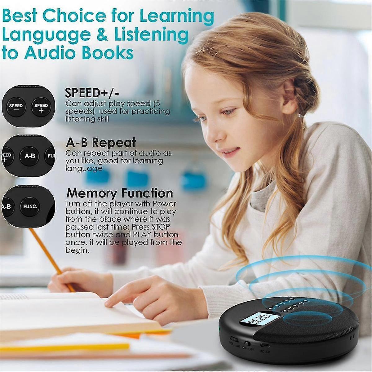 Portable CD Player, Bluetooth CD Player with Speakers Rechargeable CD ...