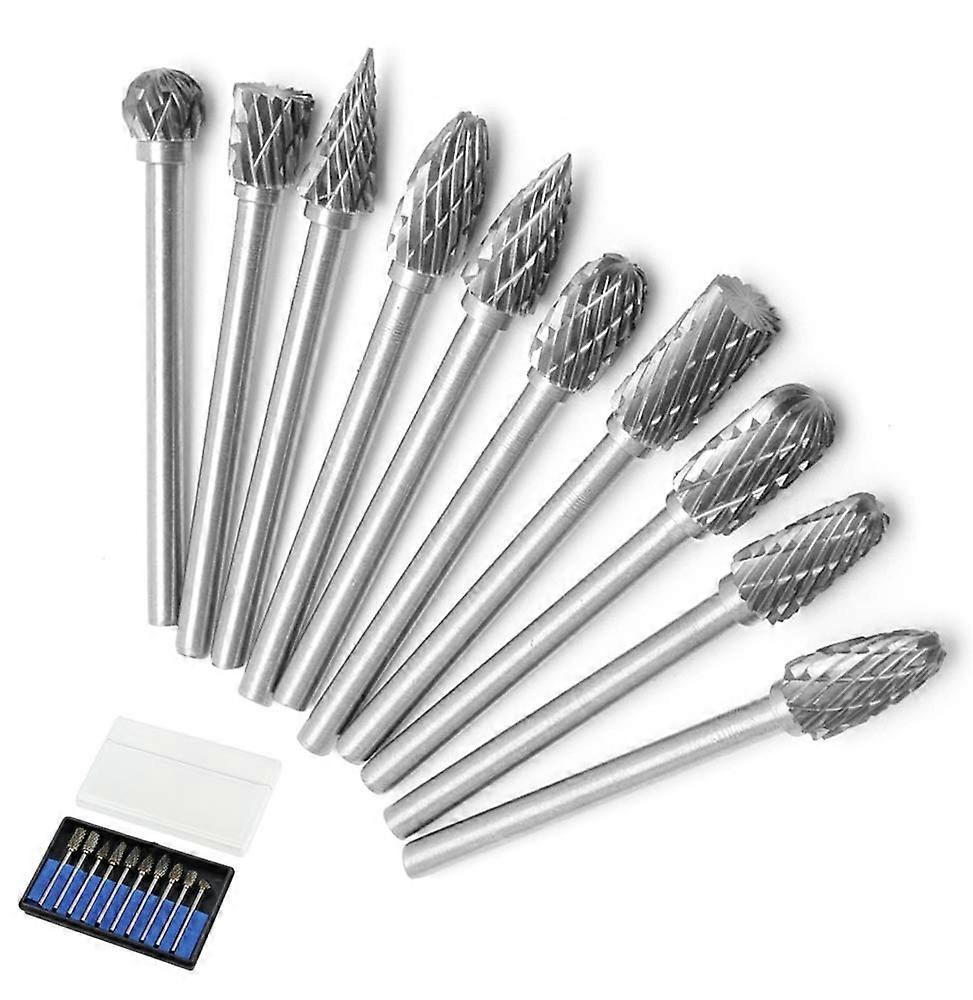 10pcs Double Cut Tungsten Rotary Burrs Solid Carbide Steel Set 3mm ...
