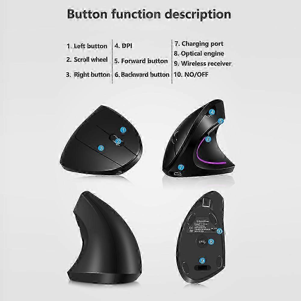 2.4g Wireless Vertical Mouse Rechargeable Upright Ergonomic Mouse 3 ...
