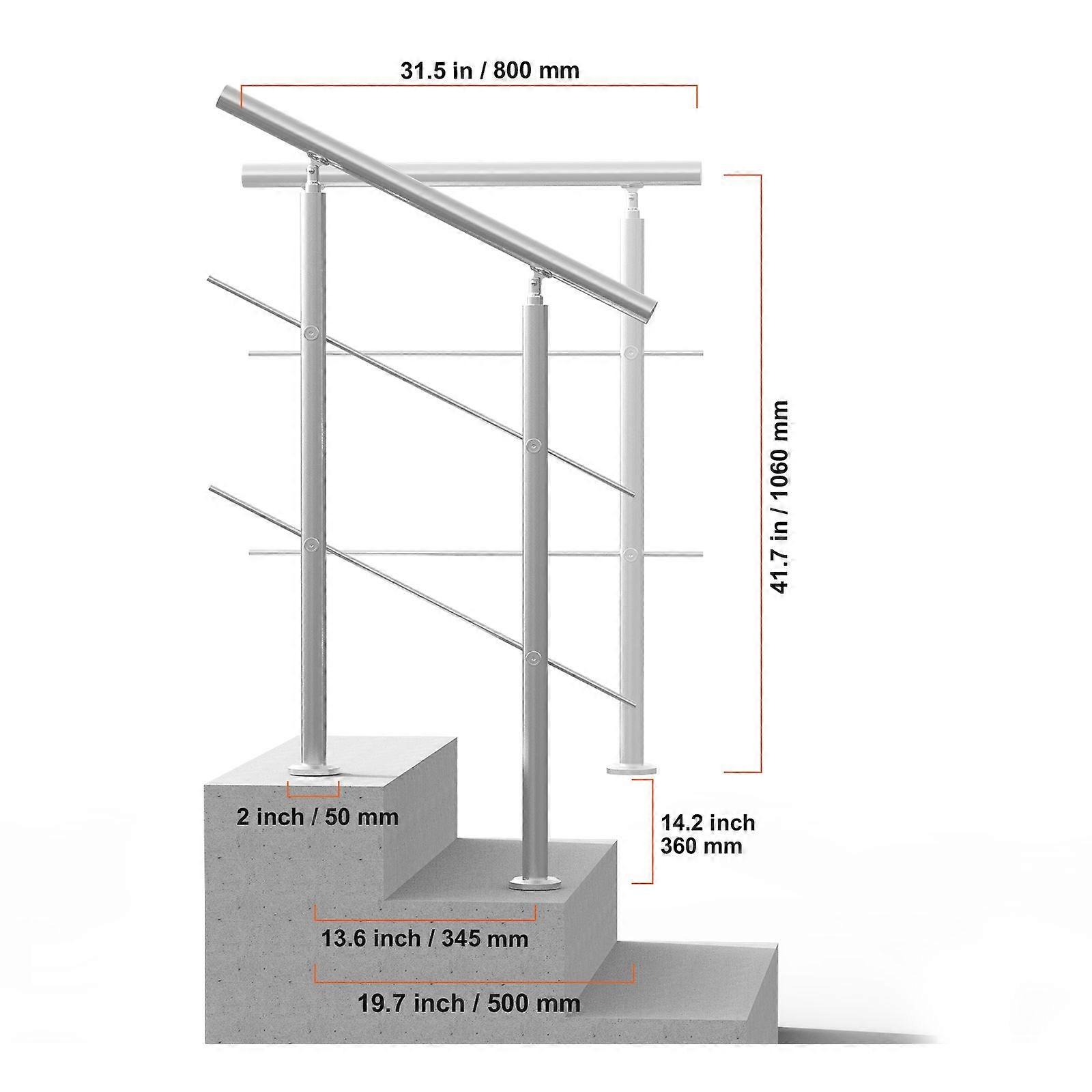 Handrails for Outdoor Steps, 31.5in Length 2 Crossbars Stair Hand Rail ...
