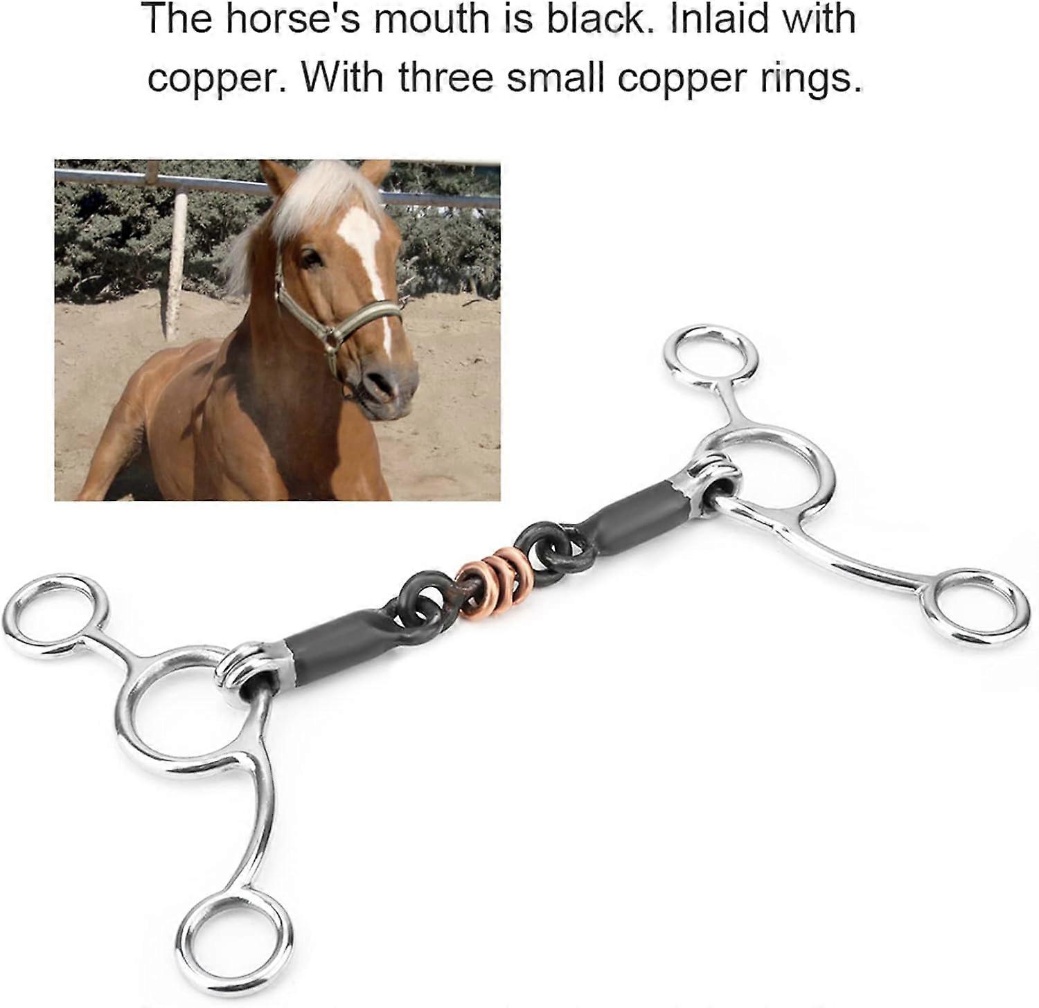 Horse Chew, Stainless Steel Horses Snaffle Bits Oval Link Gag Bit with Black Steel Mouth, Silver ...