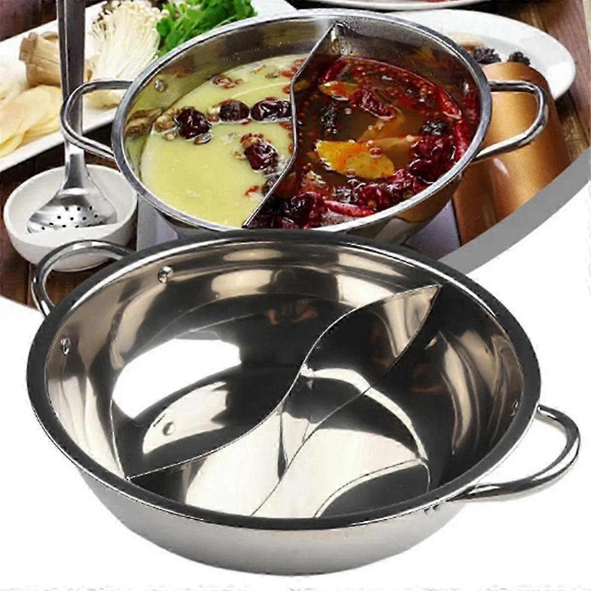 Stainless Steel Divided Hot Pot for Gas & Induction Stove, 32cm Twin ...