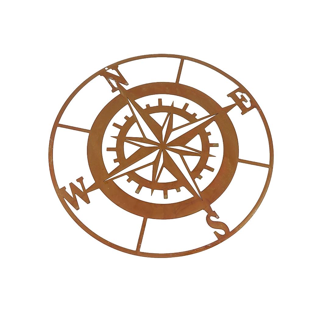 Round Compass With Rusty Finish Iron Sculpture Beach Theme Wall Art ...