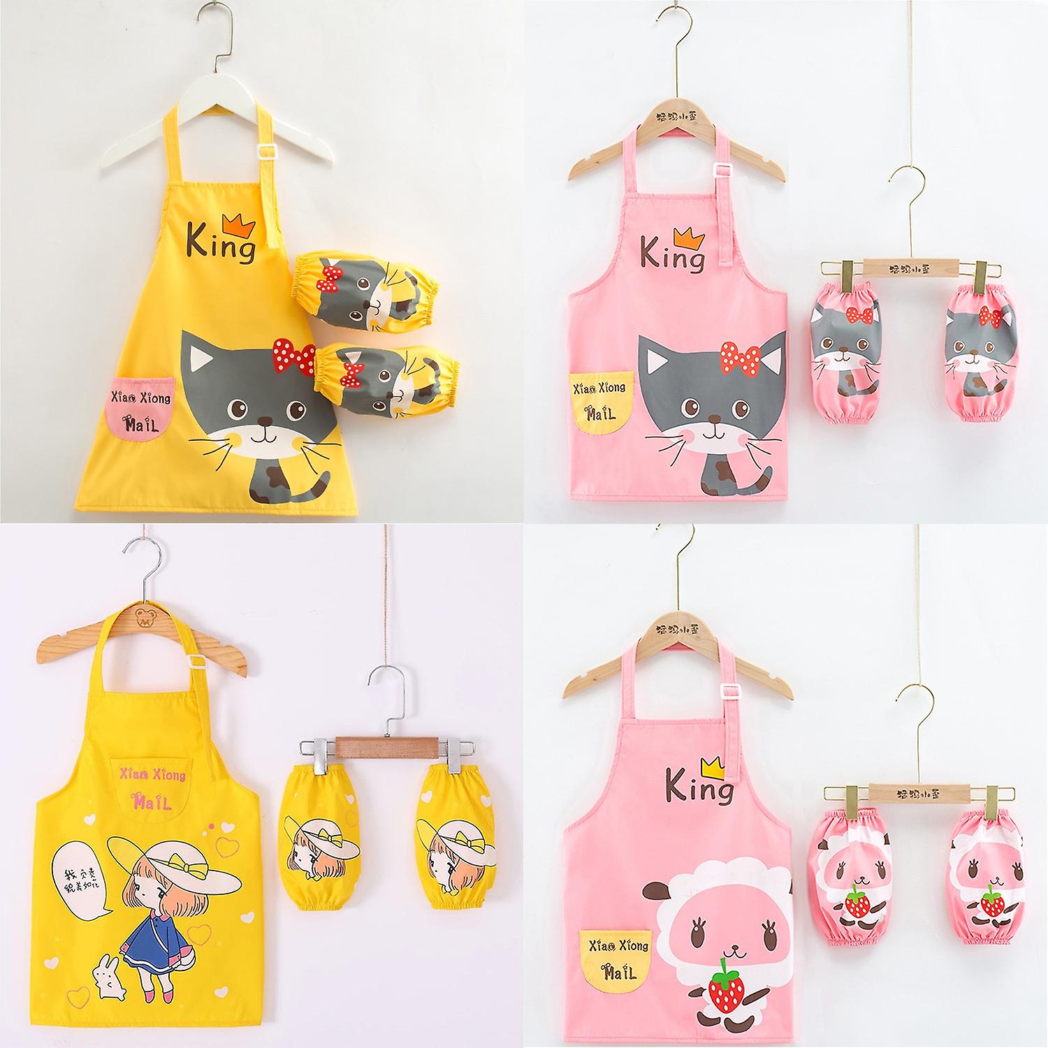 3Pcs/Set Children Apron Cartoon Character Pattern Waterproof Breathable ...