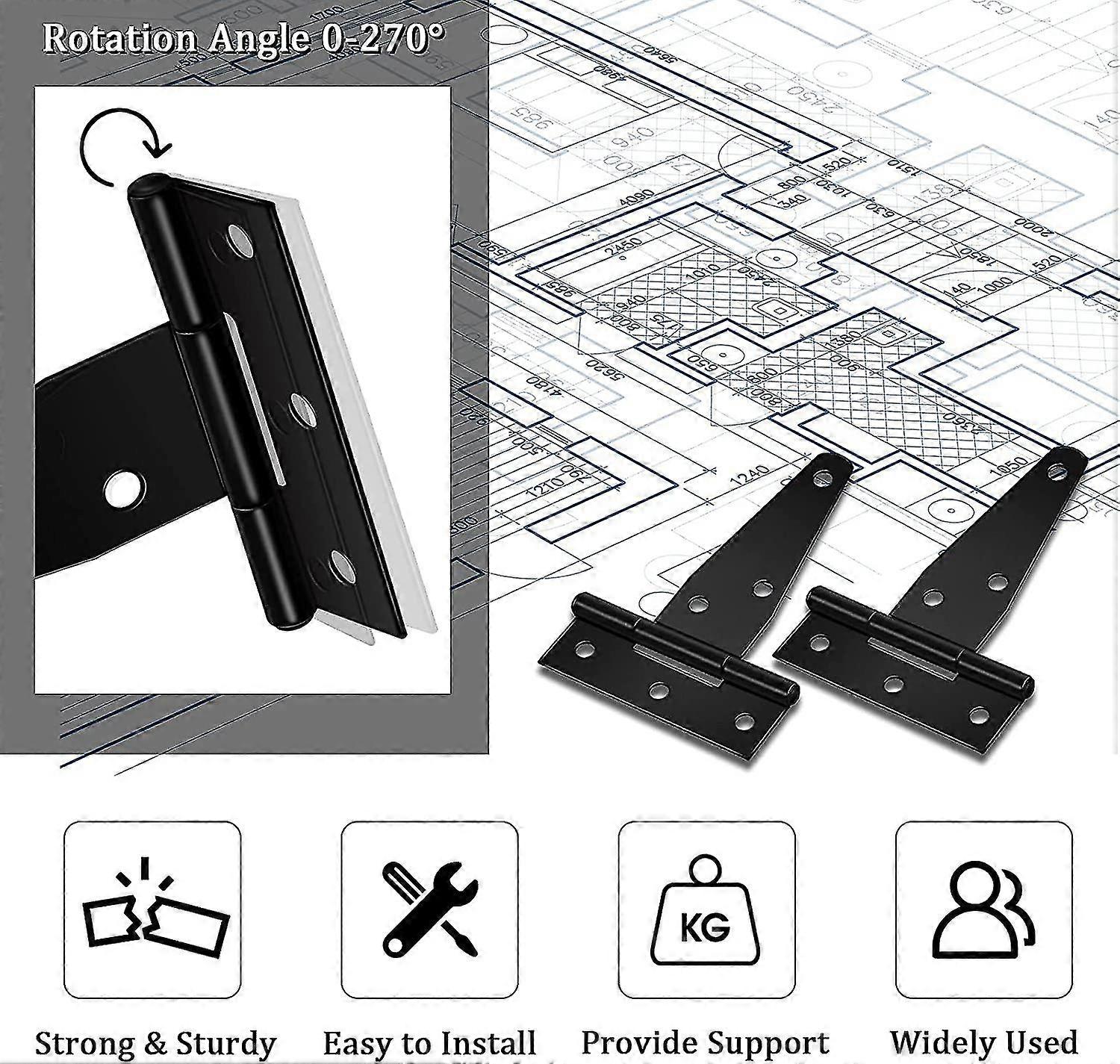 4 Pack Black T Hinge Door Shed Hinges, Barn Door Hinges For 3 Inch ...