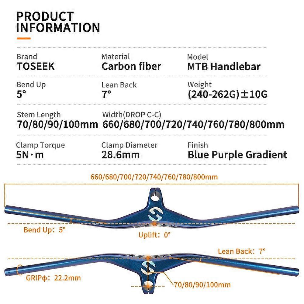 TOSEEK Carbon Bike MTB Integrated Handlebar and Stem 17 Degrees Fork 28 ...