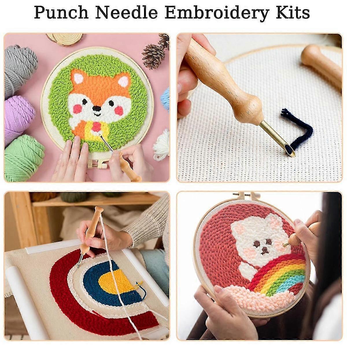 19 Piece Punch Needle Embroidery Kits, Adjustable Punch Needle Tool Wooden Handle Embroidery Pen ...