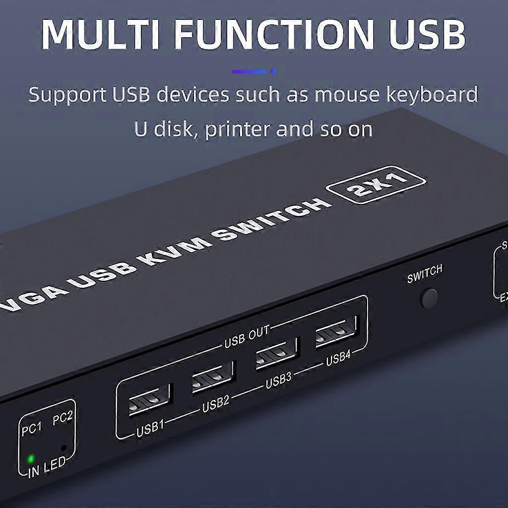 Vga Kvm Switcher Usb Switch Selector 2 In 1 Out 2 Computers Adapter Hub ...