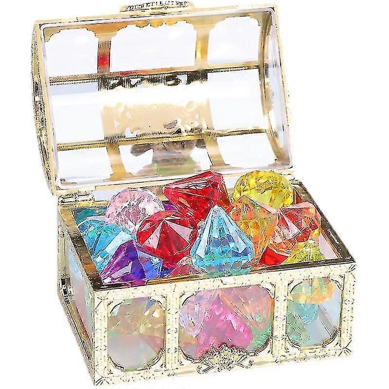 Diving Gem Pool Toy 30 Big Colorful Diamonds With Treasure Pirate Box ...