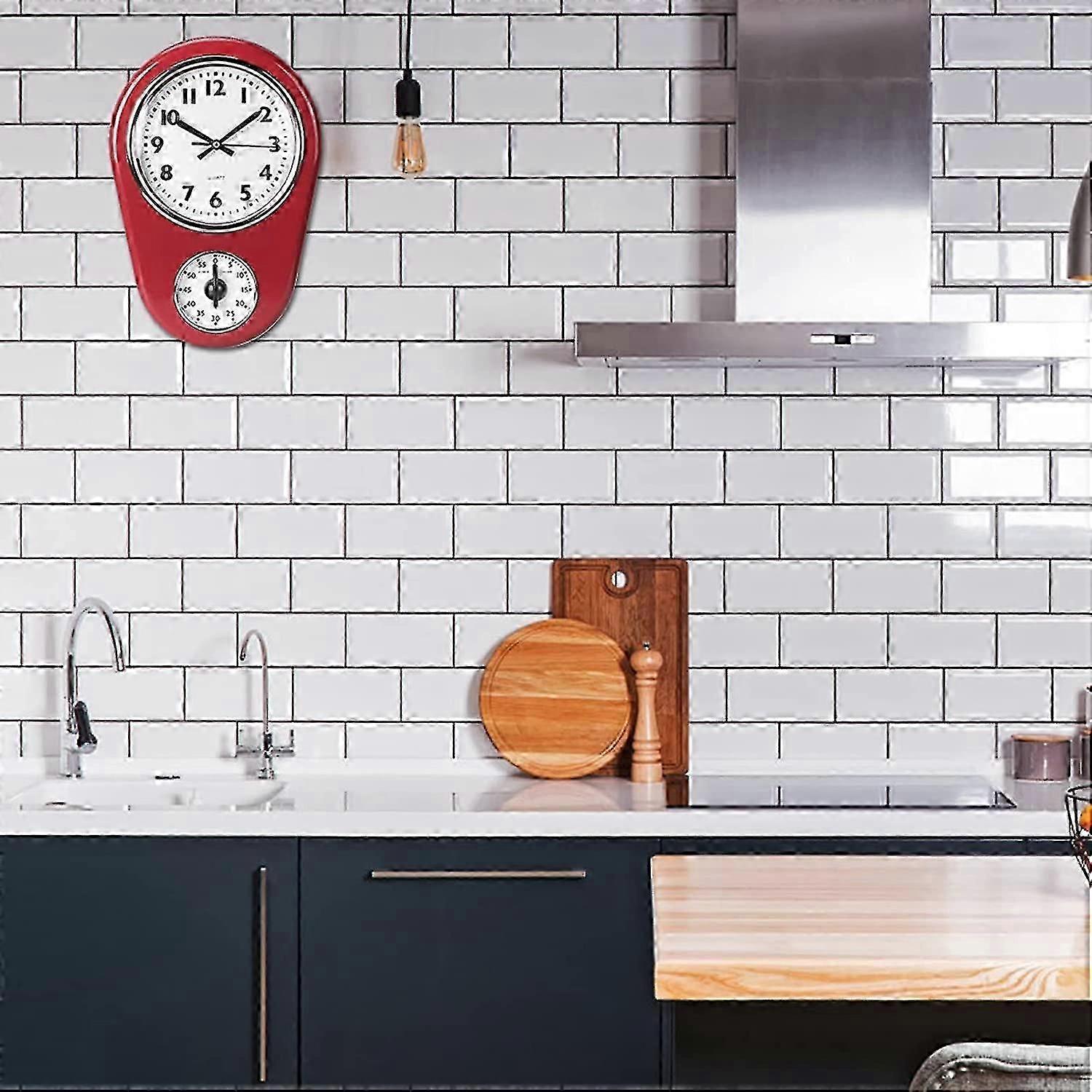 Retro Kitchen Timer Wall Clock, Red Vintage Silent Home Timer | Fruugo UK