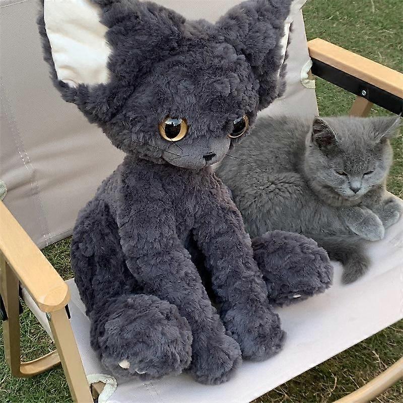 Cute Black Devon Rex Plush Toy Lifelike Stuffed Animals Cat Fluffy Soft ...