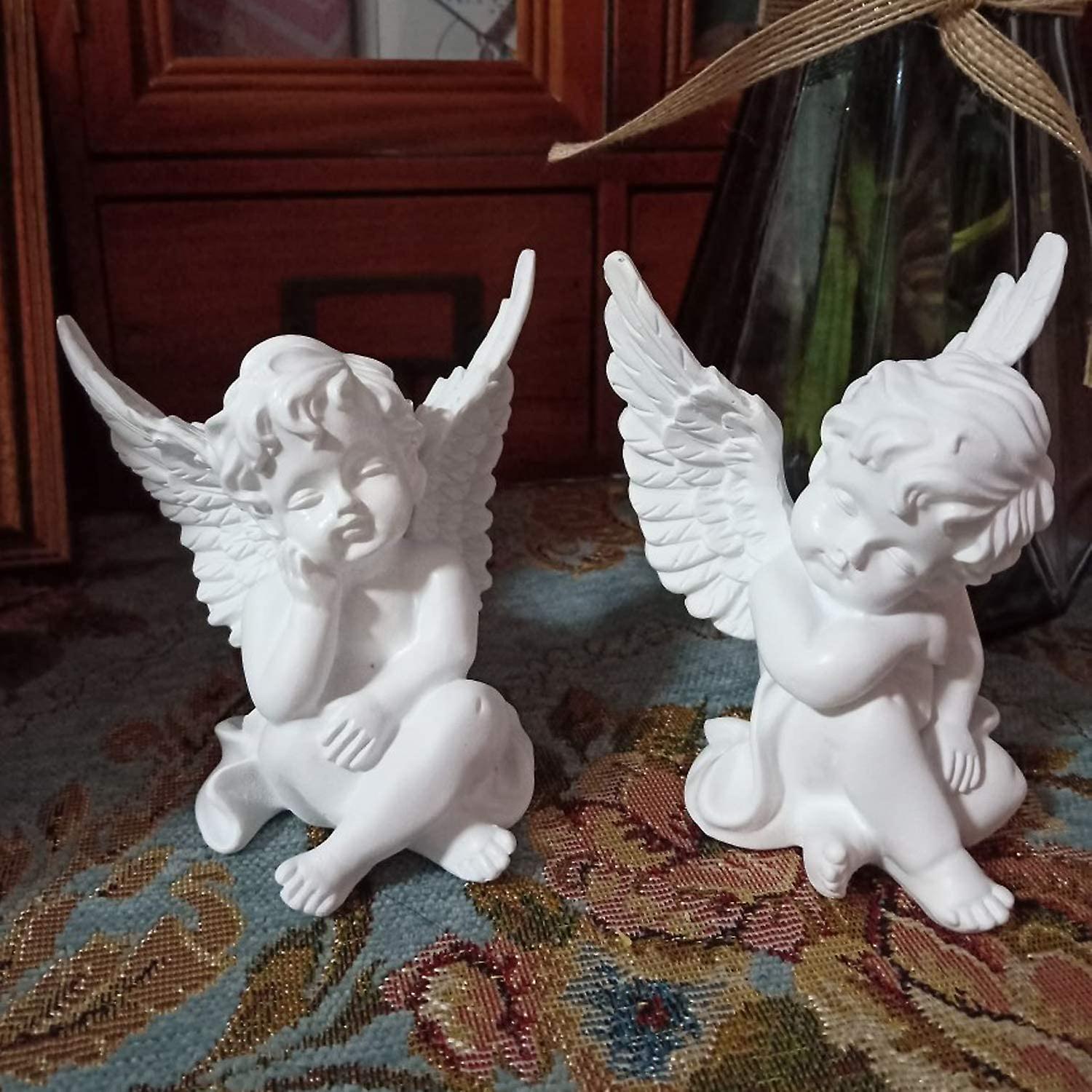 Set Of 2 Cherubs Angels Resin Garden Statue Figurine, Indoor Outdoor ...