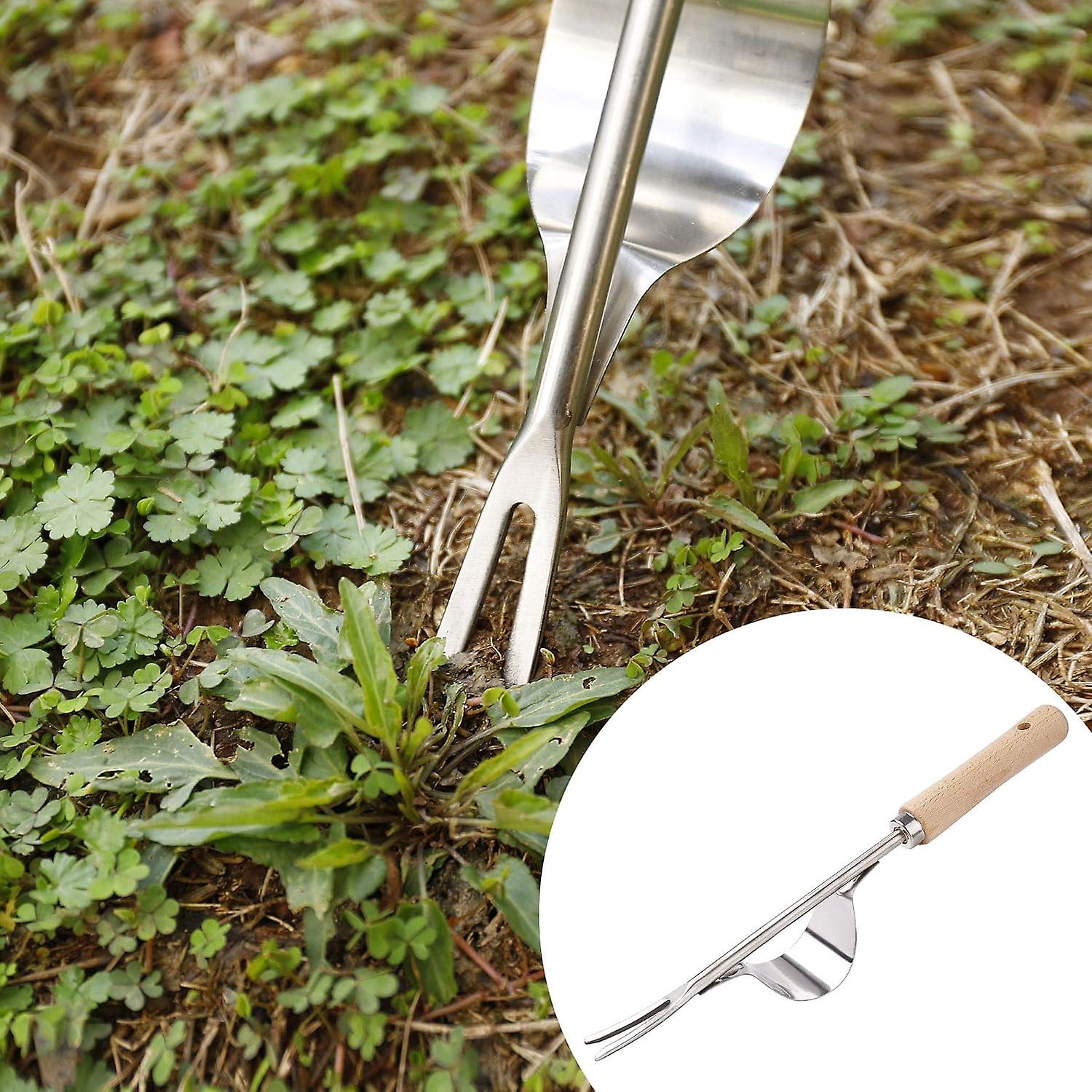 Garden Manual Weeder Stainless Steel Weeding Tool with Wooden Handle ...