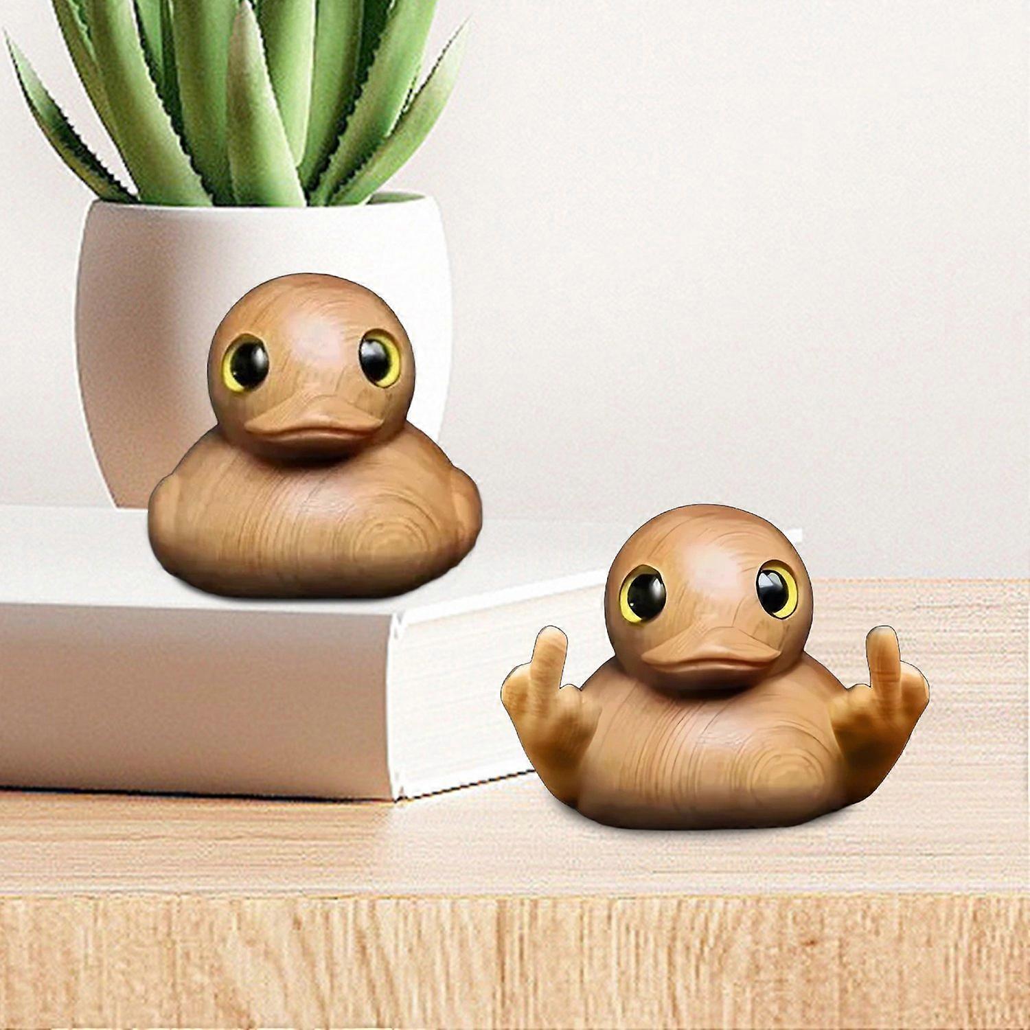 Wooden Middle Finger Duck Figurine Little Yellow Duck Statue Sculpture ...