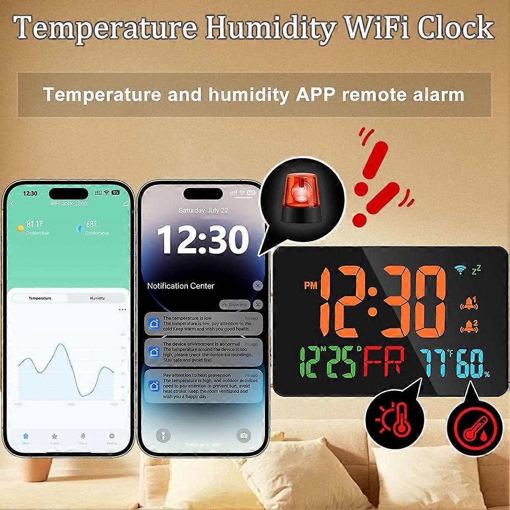 Digital Clock Alarm Clock WiFi Clock, Extra Large Letters, Temperature ...