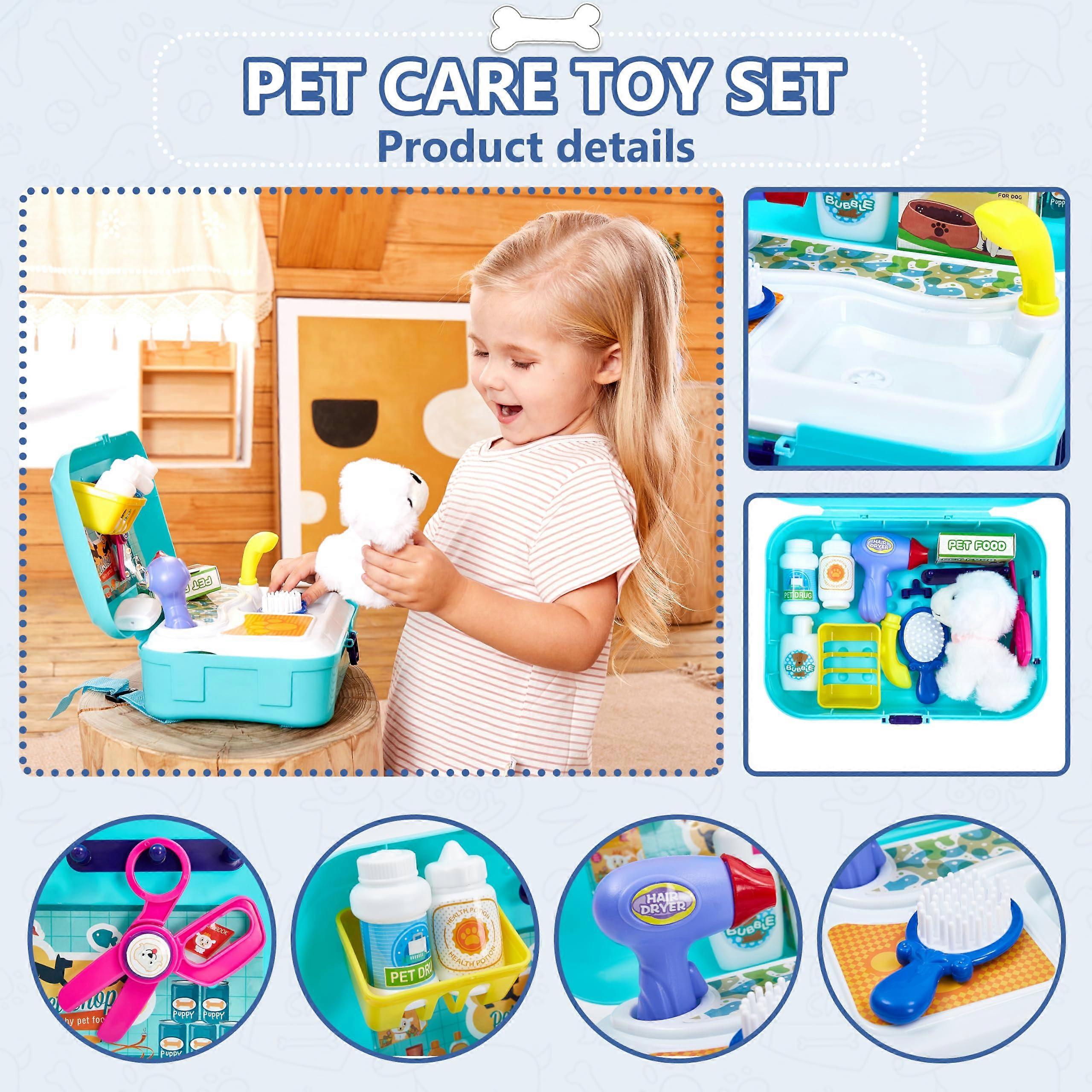 Pet Care Toys Kit Role Play Grooming Feeding Backpack Toys for 3 4 5 ...