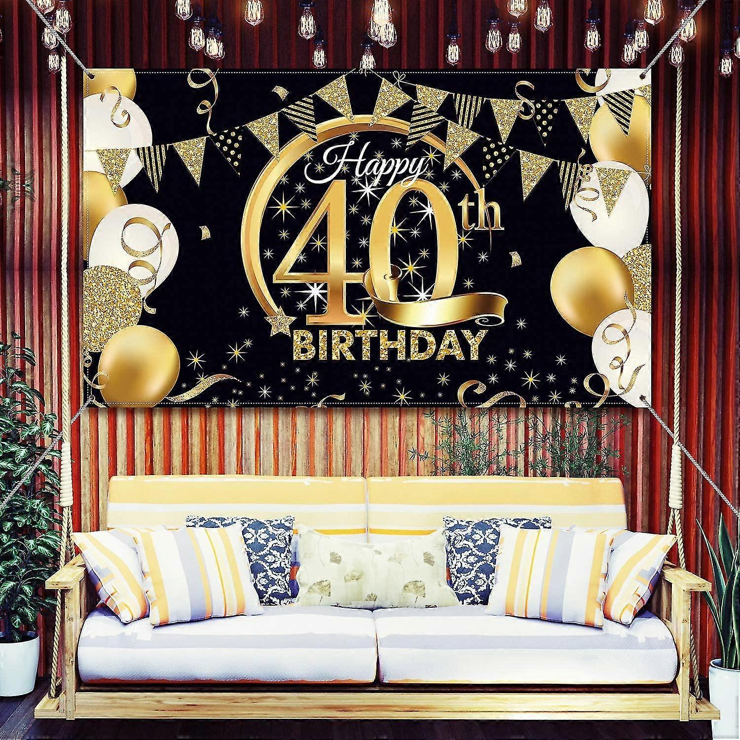 40th Birthday Party Decoration, Extra Large Fabric Black Gold Sign ...