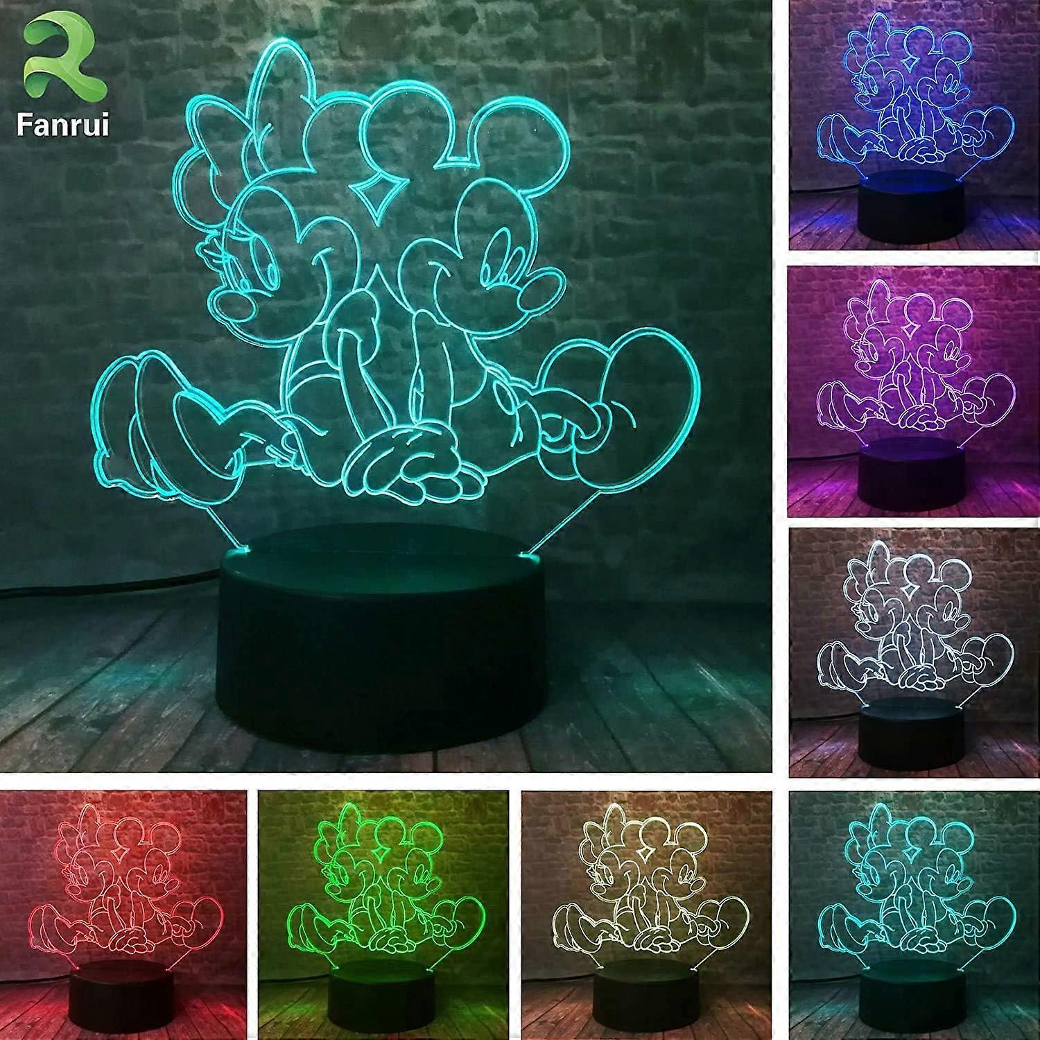 Mickey Minnie Figurines Fairy Light 3D Cartoon Mouse Automatic LED ...