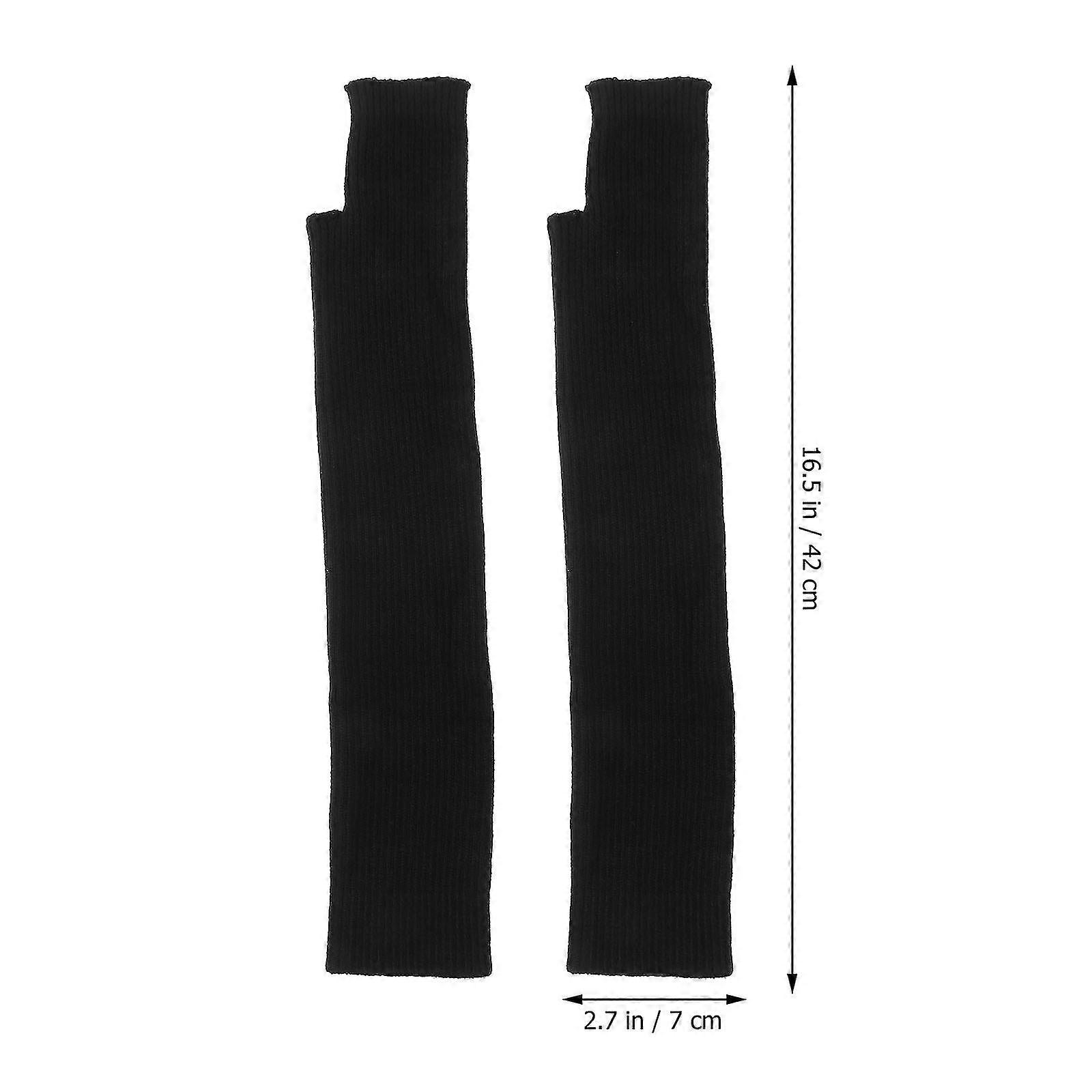 2pcs Solid Color Fingerless Long Gloves Knitting Wool Thumb Hole Mittens-FCY | Fruugo UK