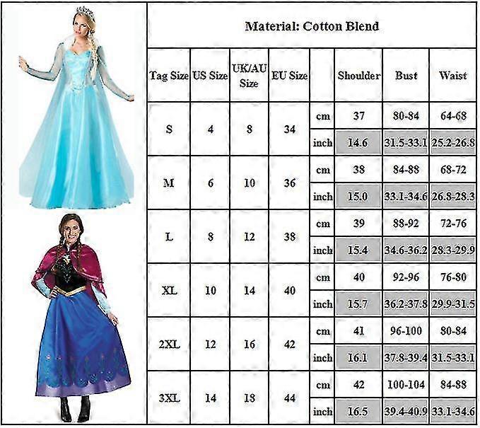 Women Frozen Princess Elsa Anna Queen Adult Fancy Dress Costume Cosplay ...