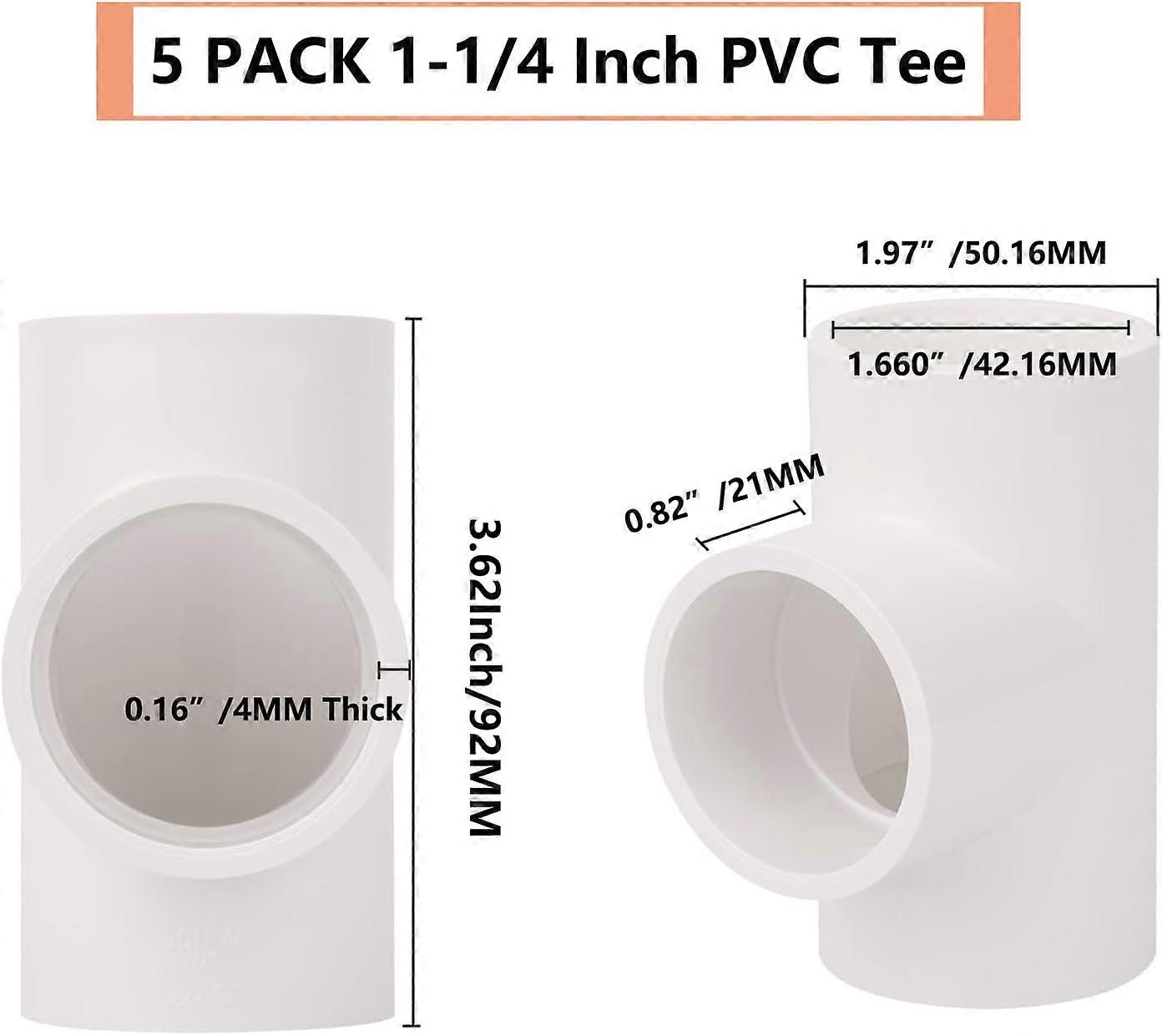5Pack 1-1/4" PVC Tee 3 Way PVC Pipe Fittings Connector (Socket x Socket ...