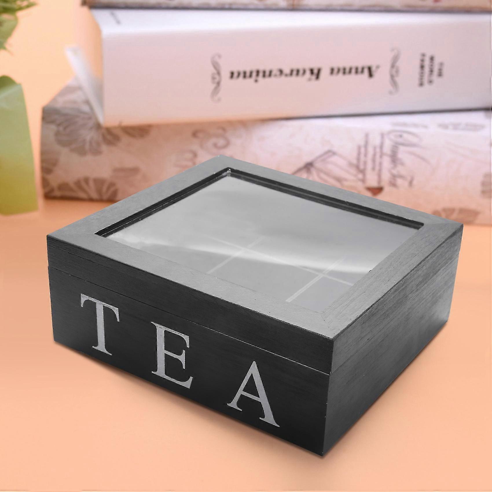 Wooden 9 Grids Tea Box Tea Bags Container Storage Box Square Gift Box ...