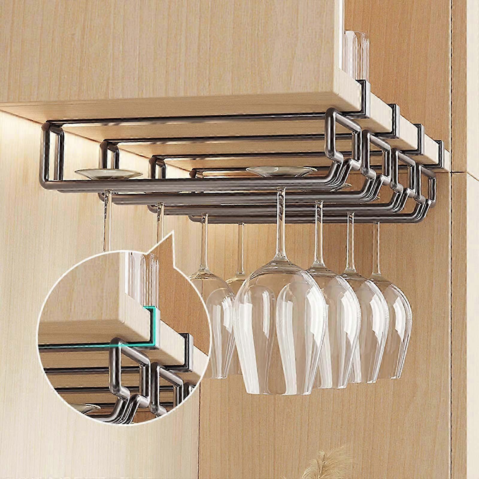 Wine glass storage rack for cabinets, metal hanging holder for space ...