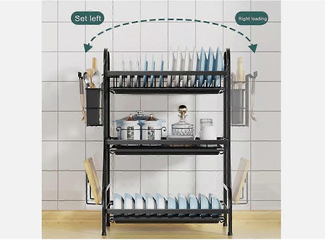 3 Tier Dish Drainer Rack with Drip Tray Cutlery Holder Plate Rack ...