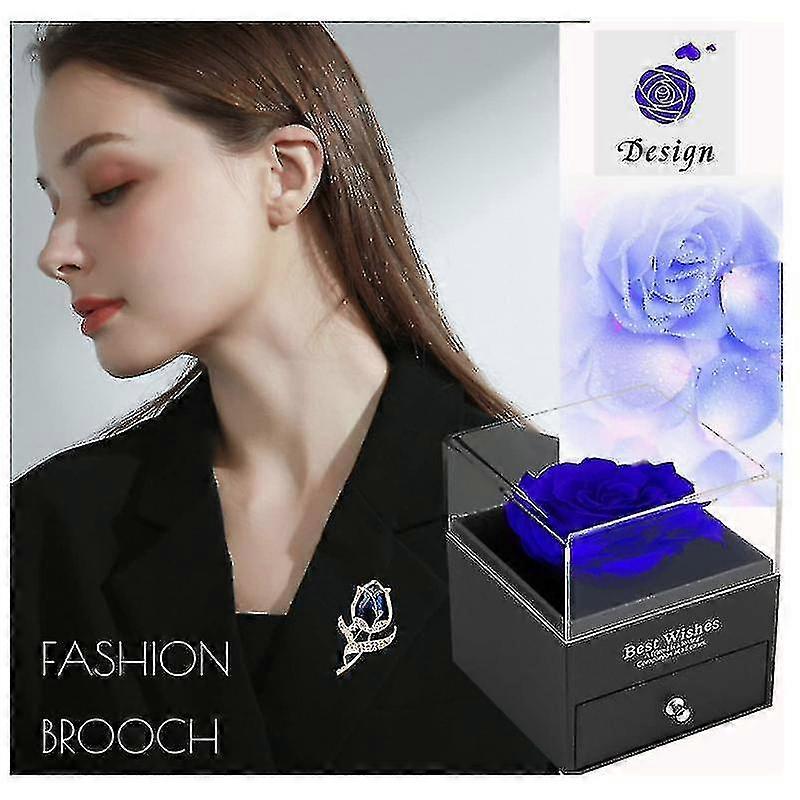 Preserved Real Rose Gift Box,eternal Single Blue Rose In A Box With Rose Brooch,forever ...