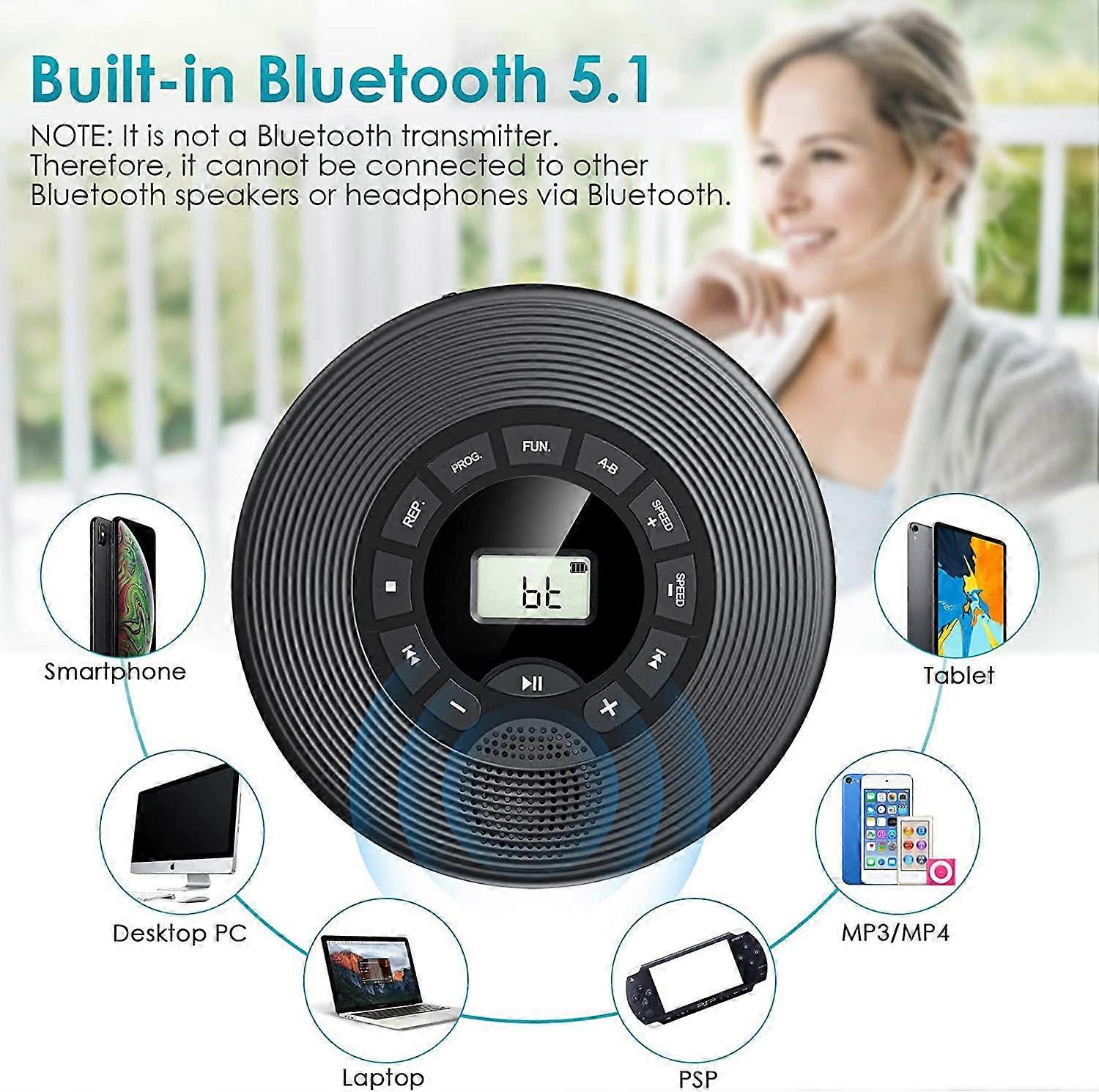 CD Player Bluetooth with Speakers, Rechargeable 1400mAh CD Player ...