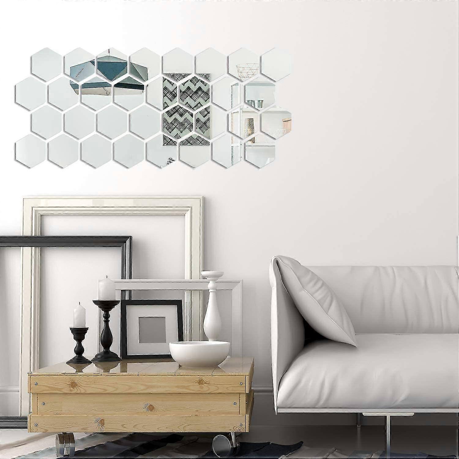 24 Pieces Removable Acrylic Mirror Setting Wall Sticker Decal Honeycomb ...