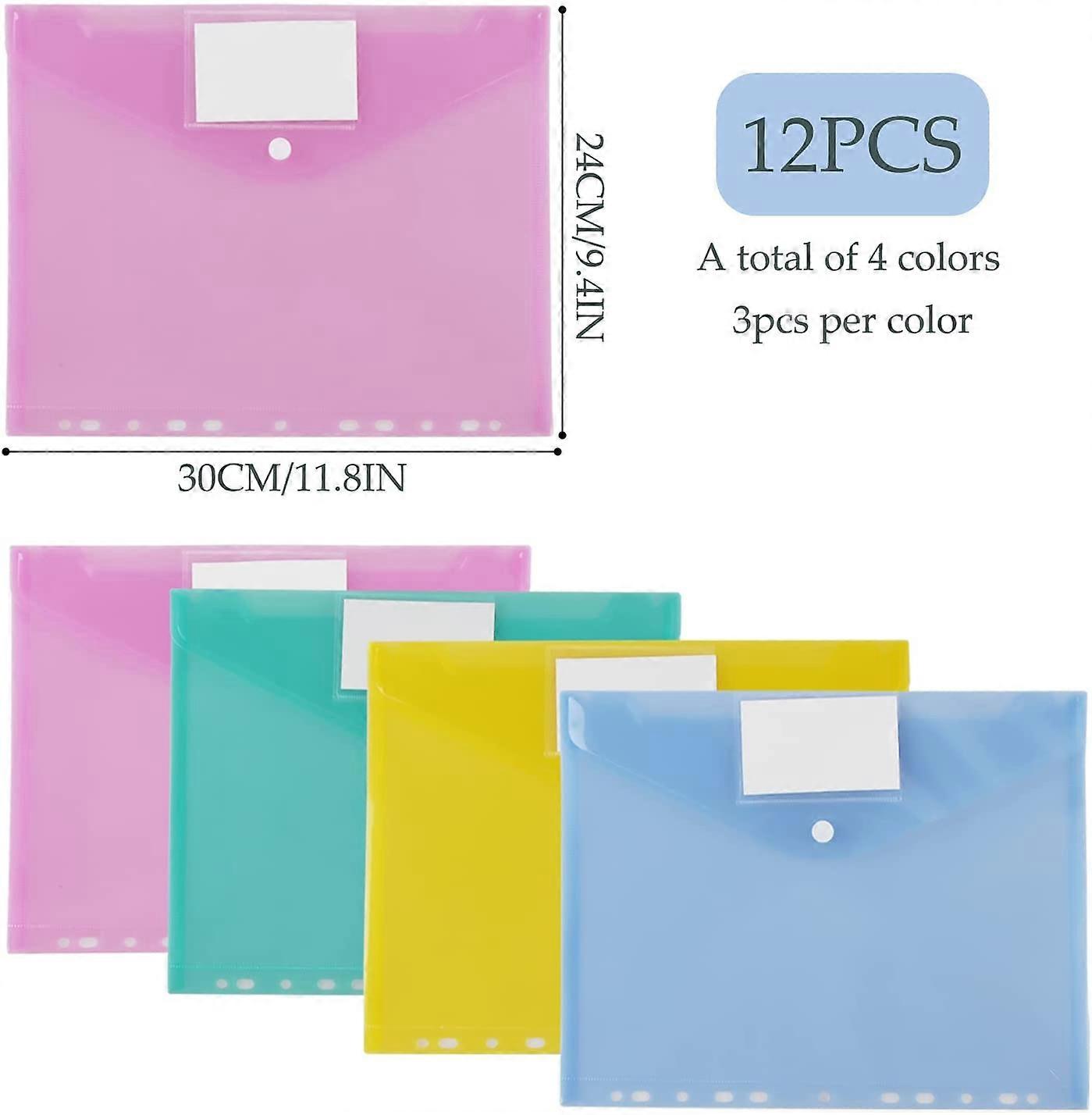 12 A4 Plastic Pocket, A4 Transparent Perforated Bags, 6 Colors ...