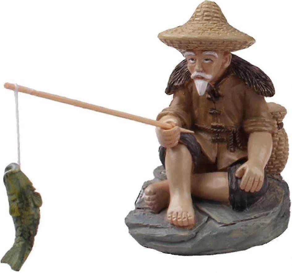 Fisherman Resin Statue Fishing Old Man Garden Statue | Fruugo UK