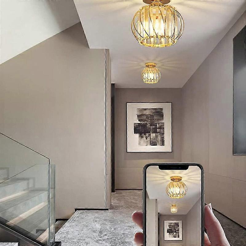 Golden Modern E27 Ceiling Lamp Crystal Ceiling Lights Living Room Lamps ...