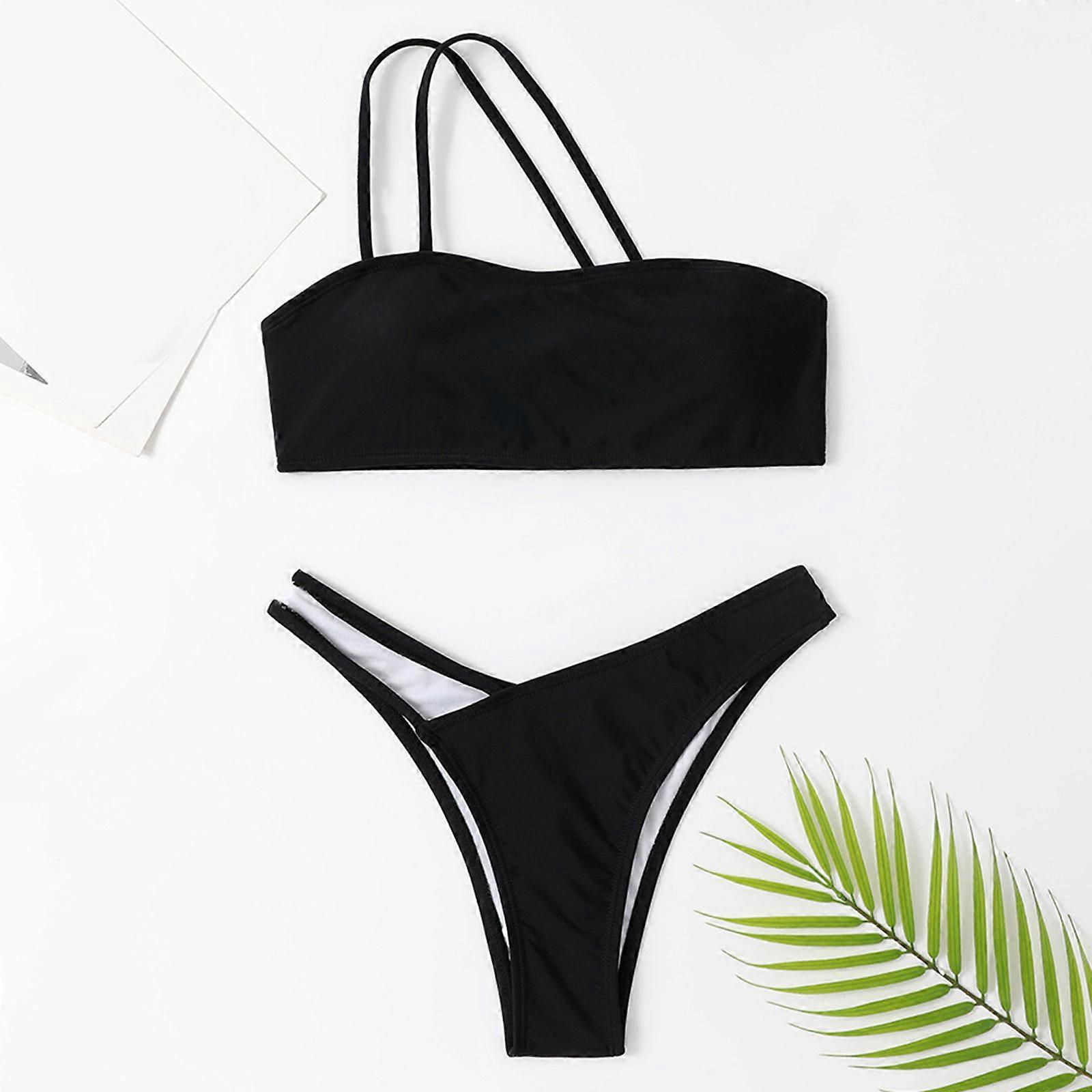 Womens High Leg Bikini Set Two Piece Swimsuit Bathing Suit One Shoulder ...