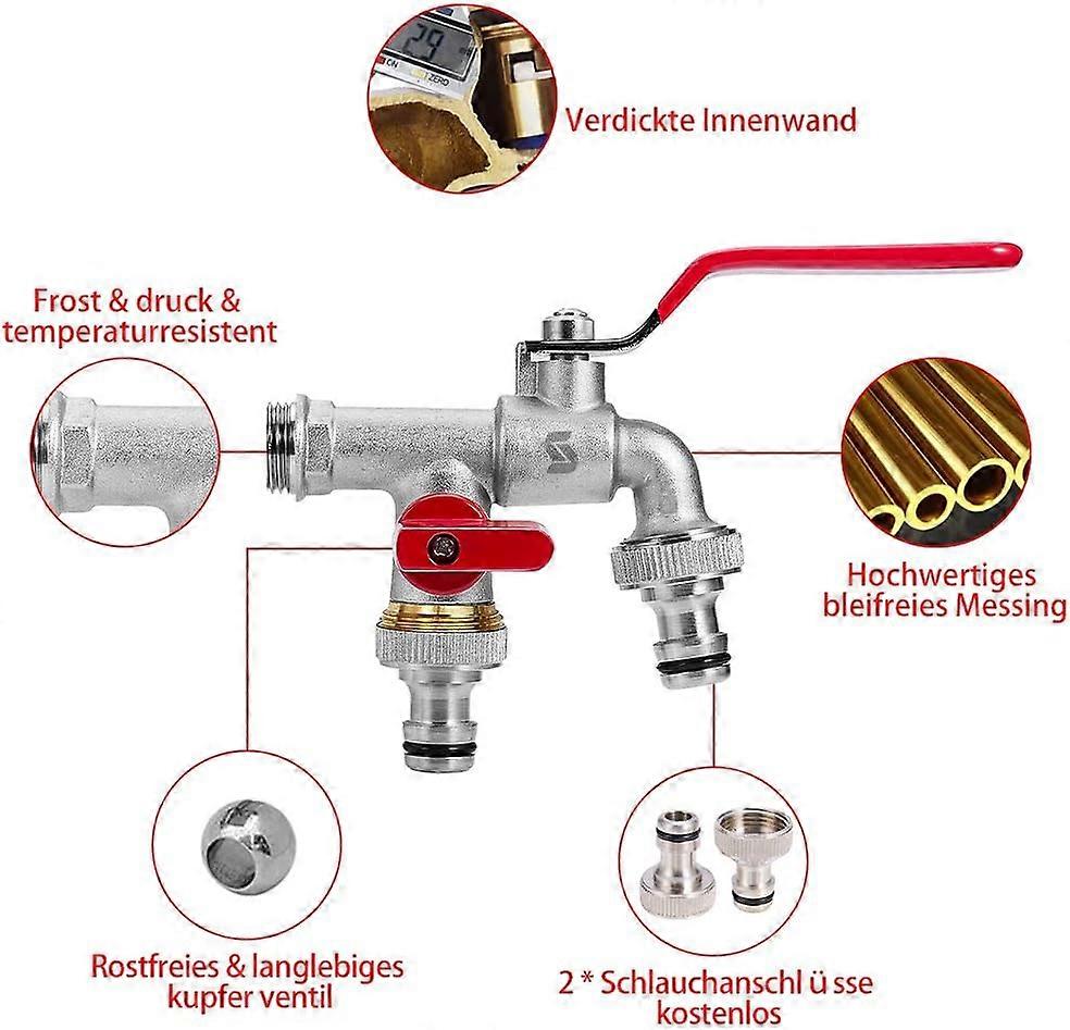 Double garden tap, tap with 2 3/4" outlets - 1/2" inlet, 1 roller ...