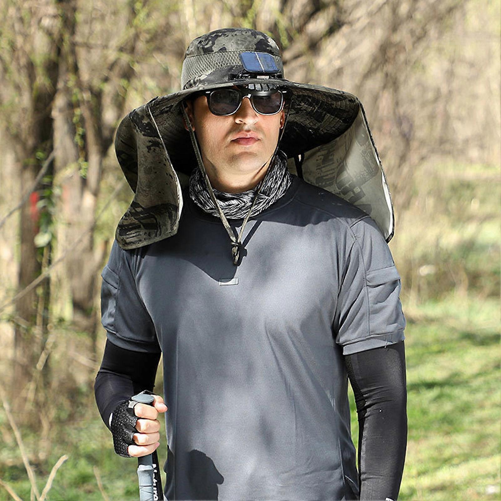 Solar Fan Hat with Neck Flap USB Rechargeable UV Protection Cooling Fan ...