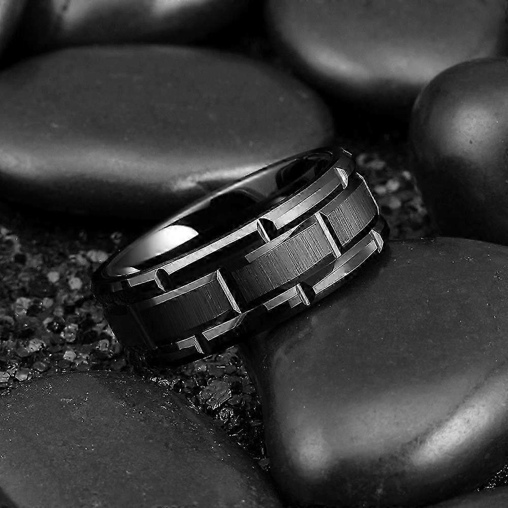 Classic Men S 8mm Black Tungsten Wedding Rings Double Groove Beveled ...