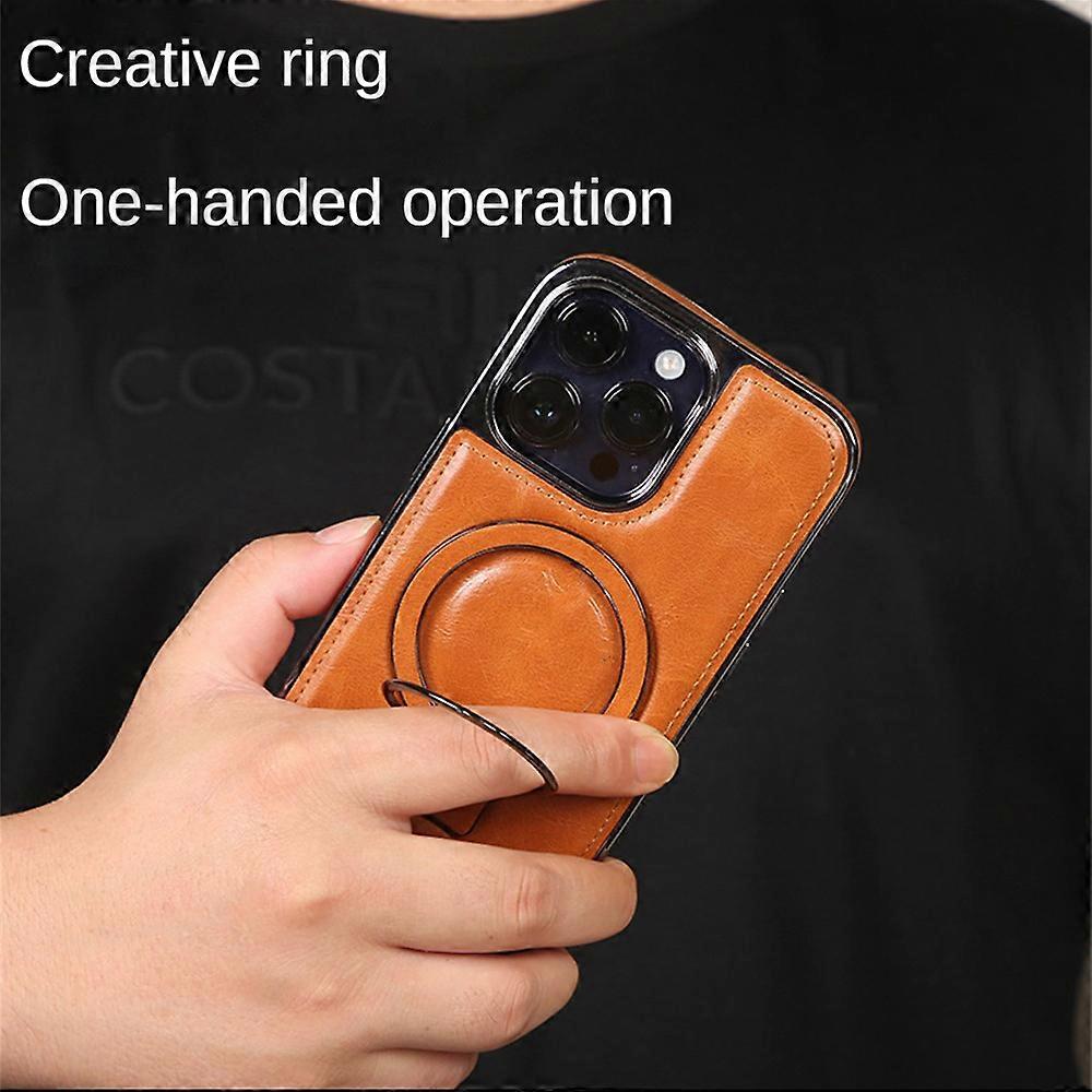 Leather Invisible Stand Case for iPhone 15 with Magnetic Invisible Ring ...