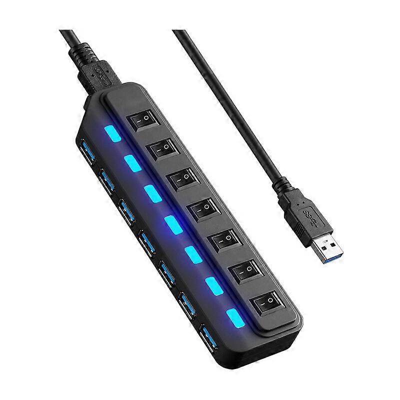 Powered USB 3.0 Hub 7 Port Data Hub with Individual Switches USB Splitter with Individual ...