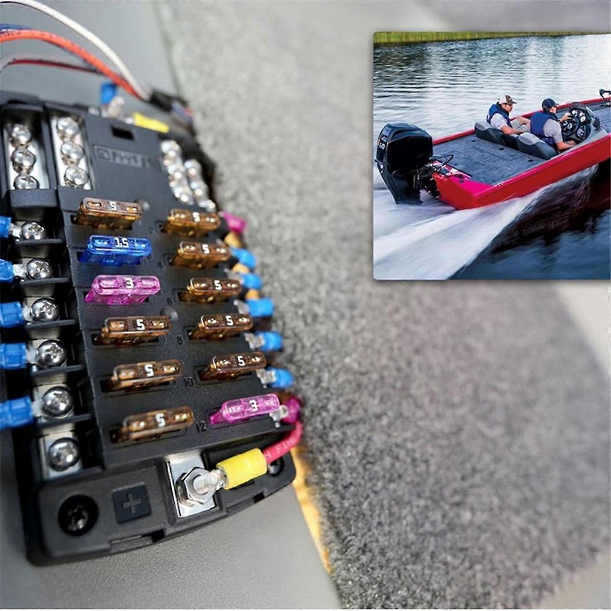 Car Boat Fuse Box Holder 5026 Blade Fuse Block 32V100A 12 Circuit with ...